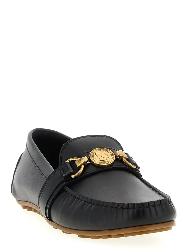 Moschino Leather Penny Loafers With Antiqued Metal Detail