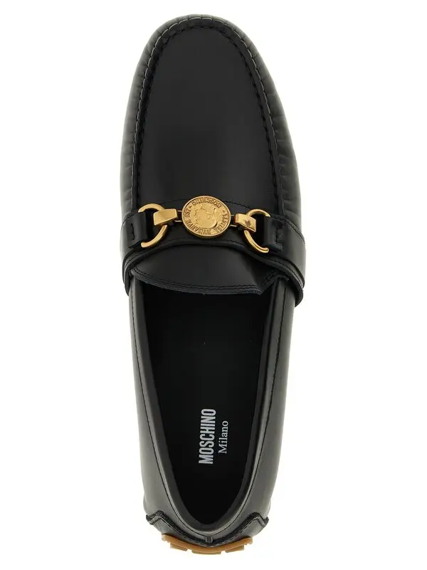 Moschino Leather Penny Loafers With Antiqued Metal Detail