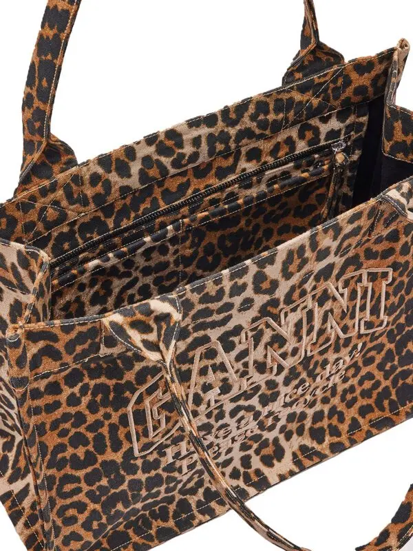 GANNI Leopard Print Canvas Tote Bag - Multicolor