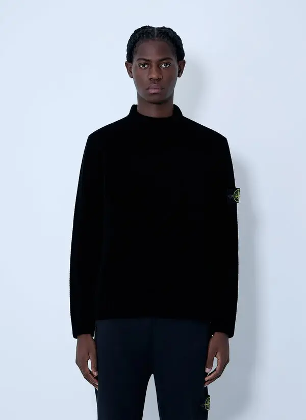 Stone Island Compass Patch Cotton Knit Sweater - Black