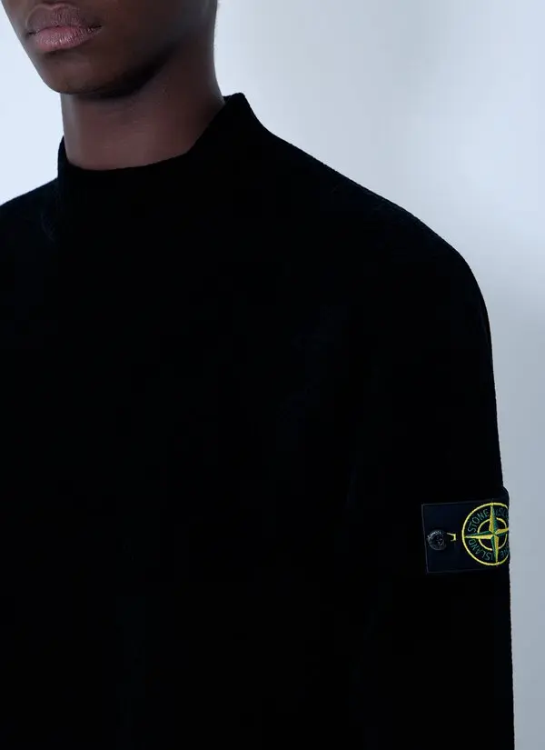 Stone Island Compass Patch Cotton Knit Sweater - Black