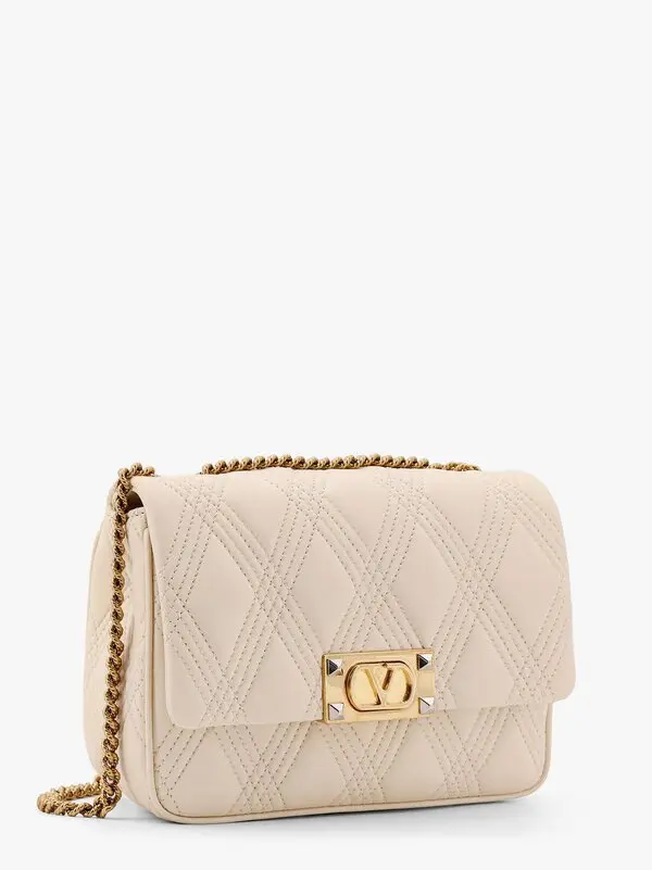 Valentino Garavani Quilted Leather Shoulder Bag With Chain - Cream