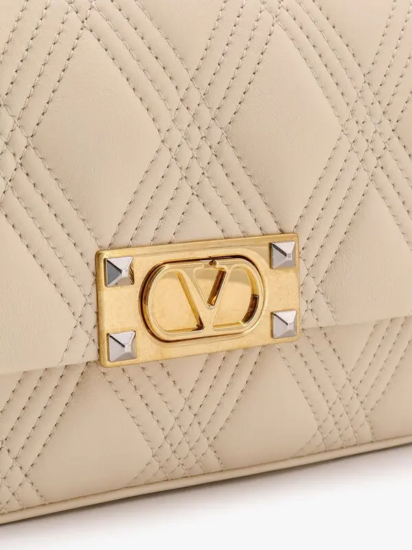 Valentino Garavani Quilted Leather Shoulder Bag With Chain - Cream