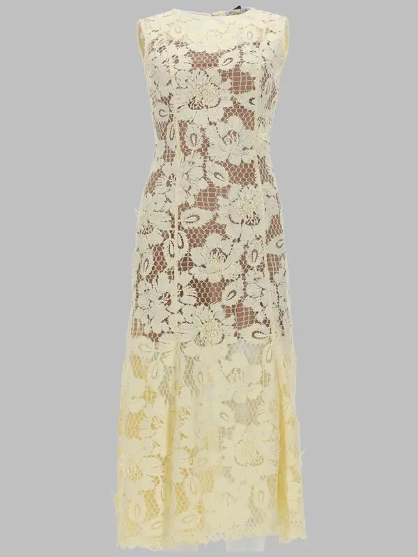 SELF-PORTRAIT Floral Crochet Midi Dress - Yellow