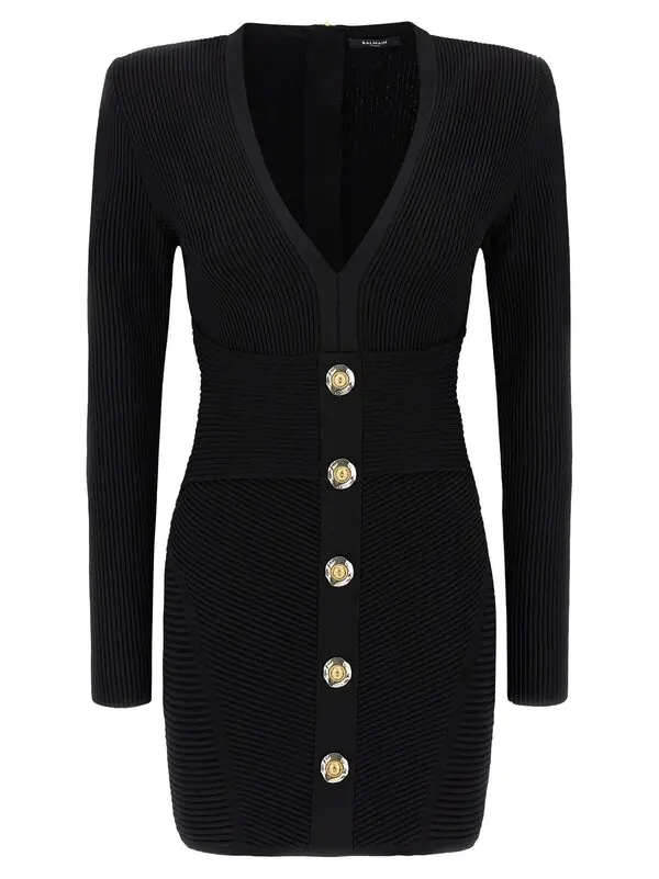 Balmain Bodycon Dress With Decorative Buttons - Black
