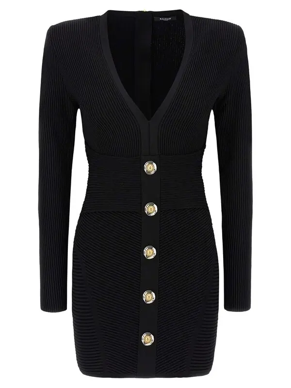 Balmain Bodycon Dress With Decorative Buttons - Black