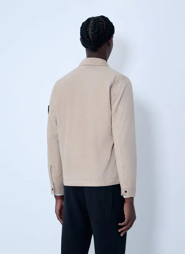 Stone Island Cotton Zip-down Overshirt With Compass Patch - Cream