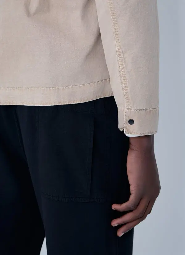Stone Island Cotton Zip-down Overshirt With Compass Patch - Cream