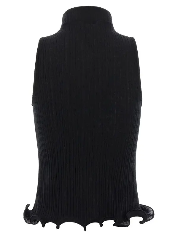 Fendi Ribbed High Neck Top With Ruffled Hem