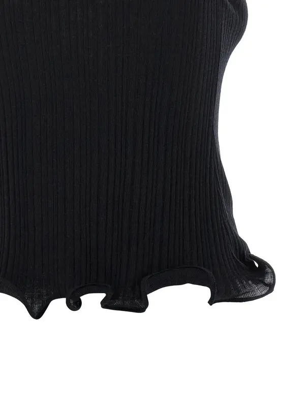 Fendi Ribbed High Neck Top With Ruffled Hem