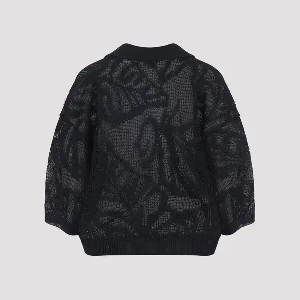 Brunello Cucinelli Crocheted Linen Polo With Floral Embroidery And Sequins
