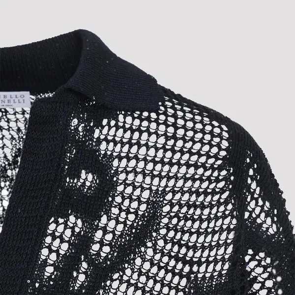 Brunello Cucinelli Crocheted Linen Polo With Floral Embroidery And Sequins