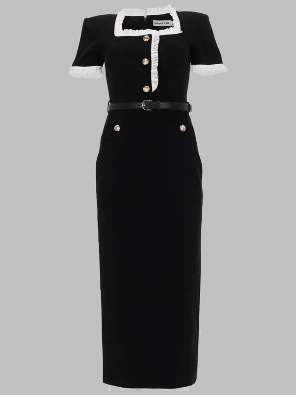 SELF-PORTRAIT Midi Dress With Ruffle Detail