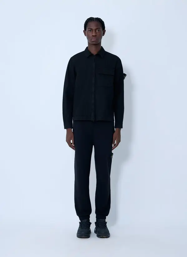 Stone Island Cotton Zip-up Shirt With Compass Patch - Black