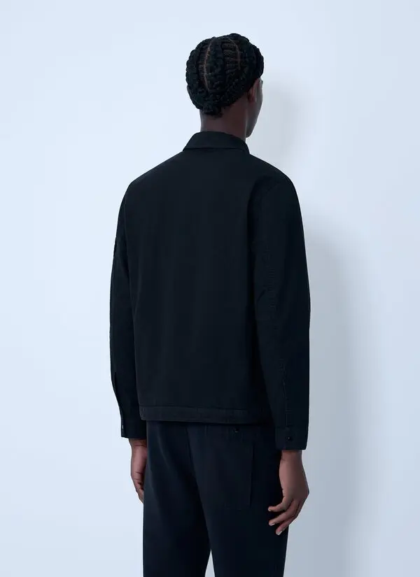 Stone Island Cotton Zip-up Shirt With Compass Patch - Black