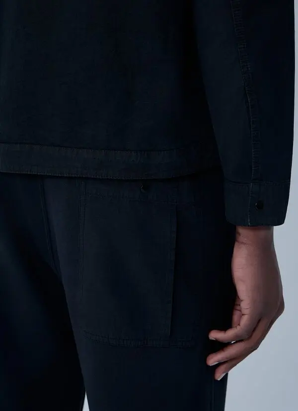 Stone Island Cotton Zip-up Shirt With Compass Patch - Black