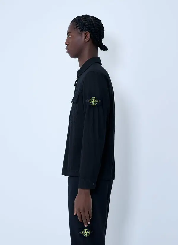 Stone Island Cotton Zip-up Shirt With Compass Patch