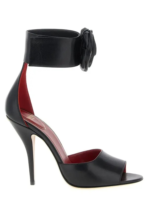 Valentino Garavani Drip Rose Embellished Leather Sandals - Black