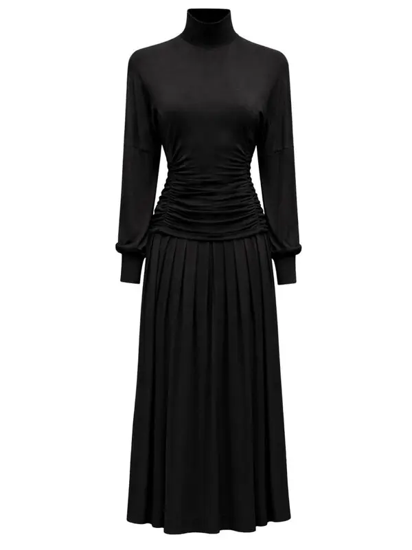 GANNI Long Dress With High Neck - Black