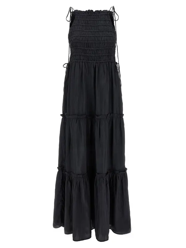 GANNI Smocked Viscose Maxi Dress - Gray