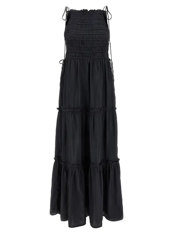 GANNI Smocked Viscose Maxi Dress - Gray
