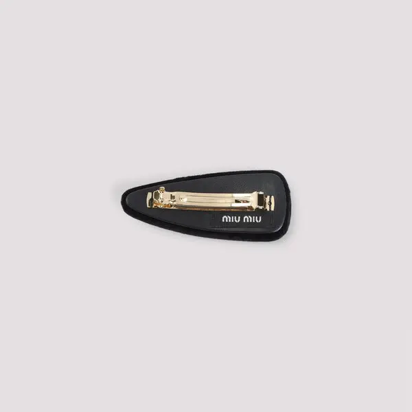 Miu Miu Velvet Hair Pin With Gold Tone Logo