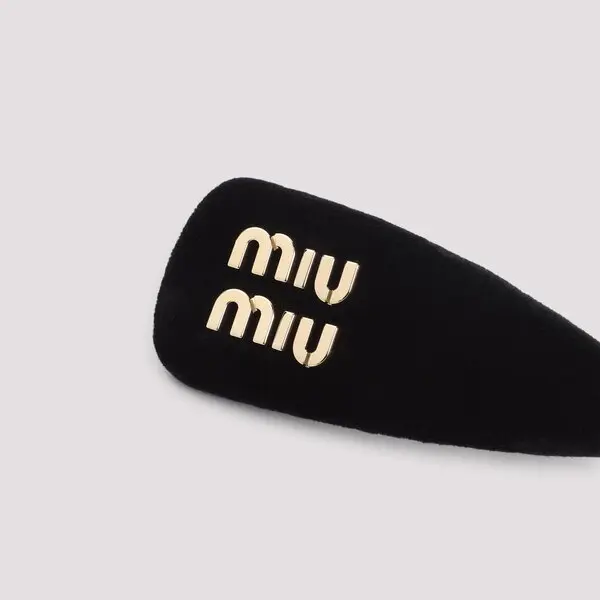 Miu Miu Velvet Hair Pin With Gold Tone Logo