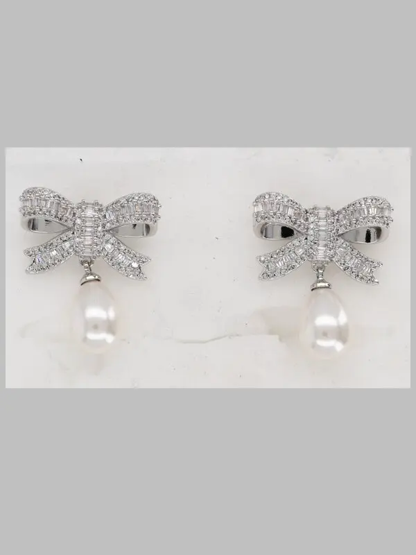 SELF-PORTRAIT Pearl, Bow, And Crystal Drop Earrings - Silver