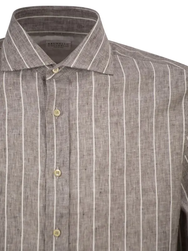 Brunello Cucinelli Easy Fit Striped Linen Shirt