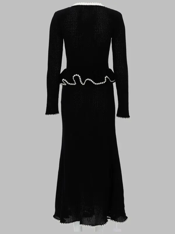 SELF-PORTRAIT Knit Midi Dress With Lace And Ruffle Inserts