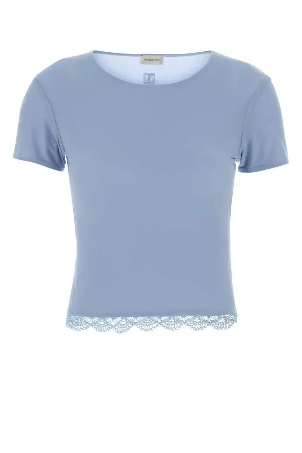 Magda Butrym Powder Stretch Cupro T-shirt With Lace Trim - Blue
