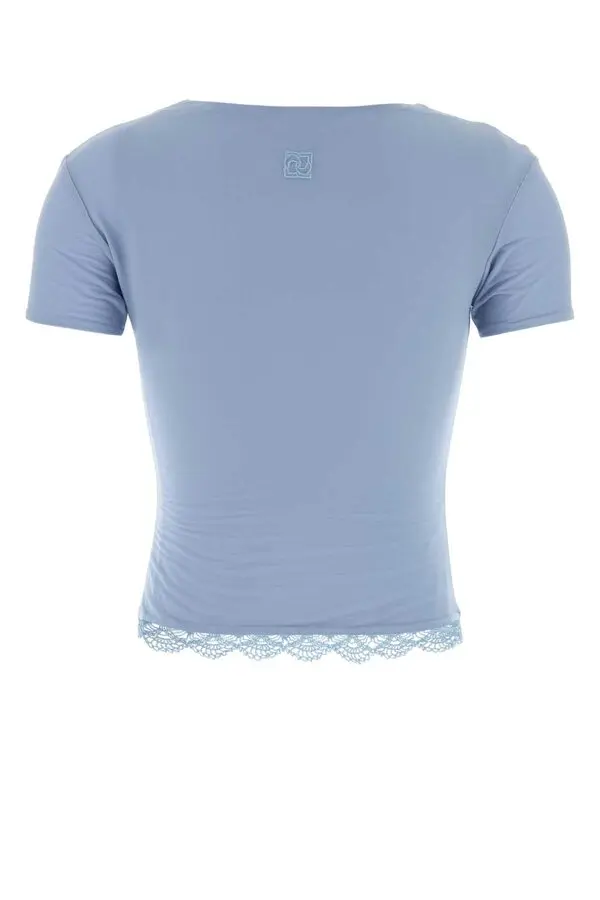 Magda Butrym Powder Stretch Cupro T-shirt With Lace Trim