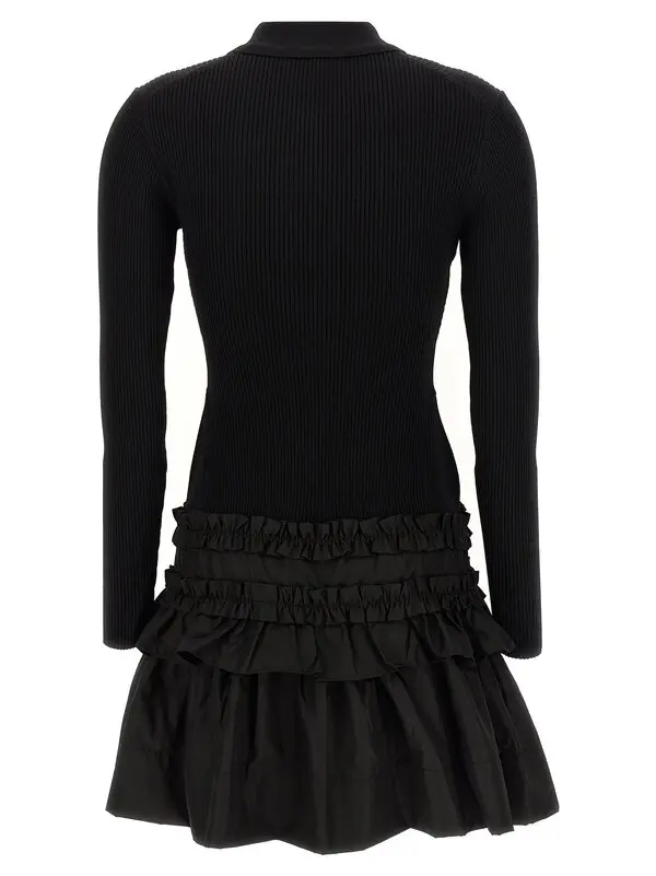 GANNI Rib Knit Polo Mini Dress With Ruffled Skirt