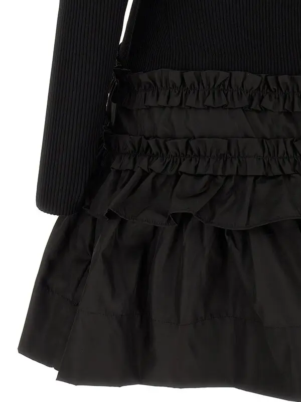 GANNI Rib Knit Polo Mini Dress With Ruffled Skirt