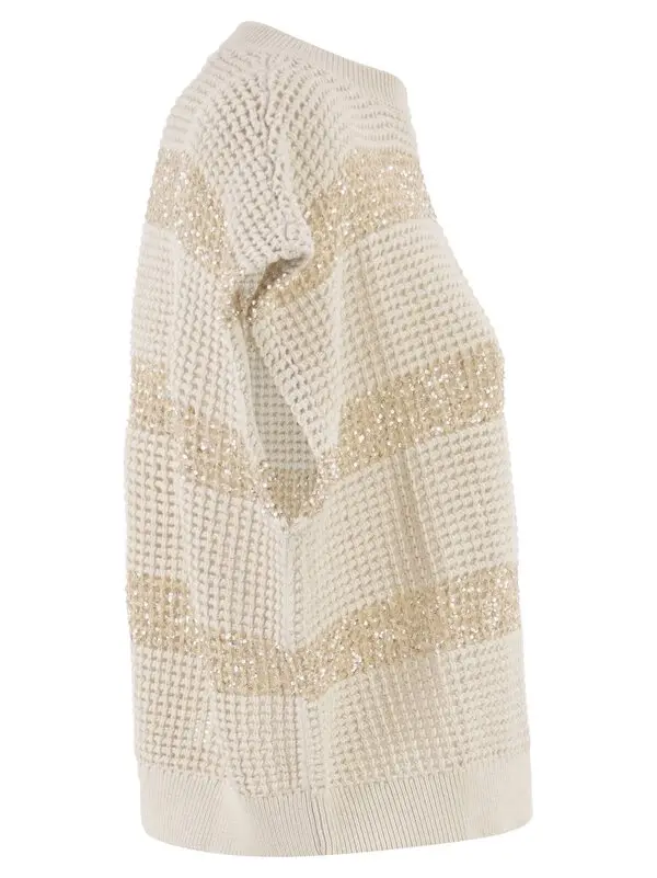 Brunello Cucinelli Cropped Cotton Knit Top With Sequin Bands