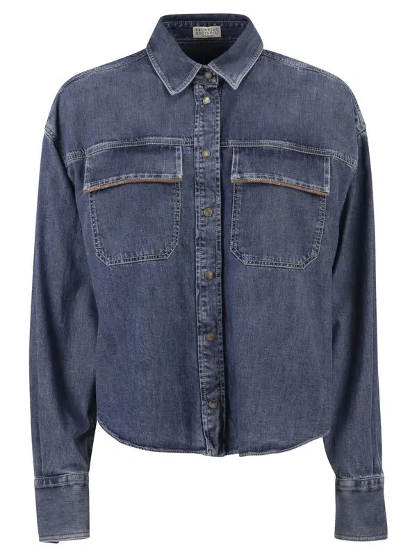 Brunello Cucinelli Cropped Denim Shirt With Patch Pockets - Multicolor