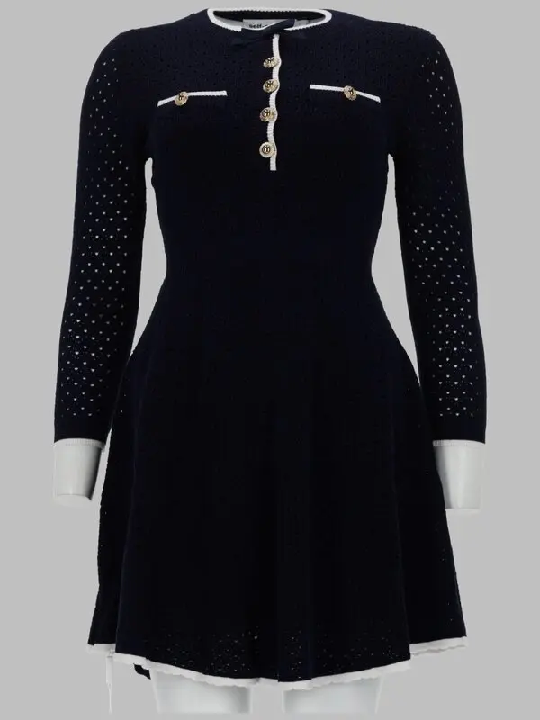 SELF-PORTRAIT Knit Bow Detail Mini Dress - Blue