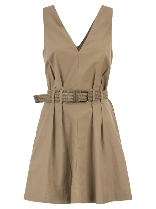 Brunello Cucinelli Sleeveless Braided Belt Dress - Brown