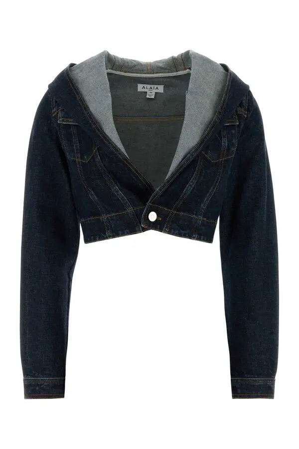 Alaïa Cropped Denim Jacket With Hood - Blue