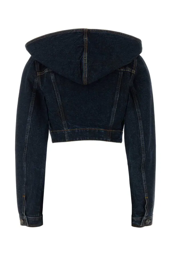 Alaïa Cropped Denim Jacket With Hood - Blue