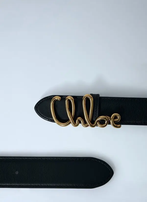 Chloé Logo Buckle Leather Belt - Black