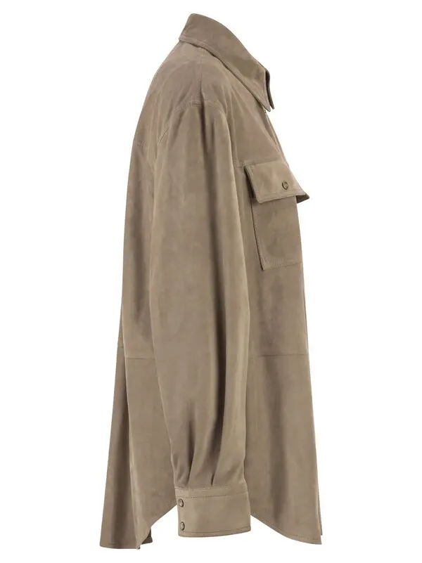 Brunello Cucinelli Suede Overshirt With Patch Pockets - Cream