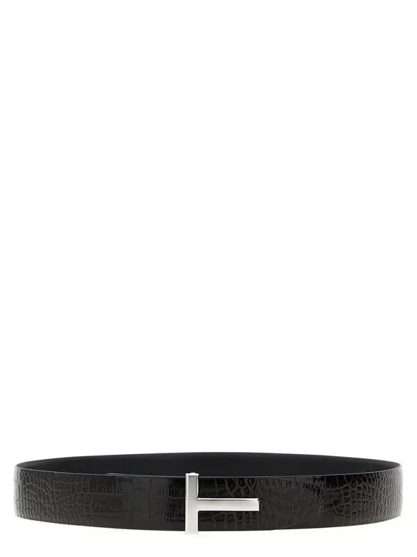 TOM FORD Reversible Crocodile Effect Leather Belt - Brown
