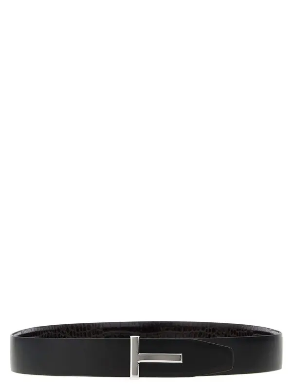 TOM FORD Reversible Crocodile Effect Leather Belt - Brown