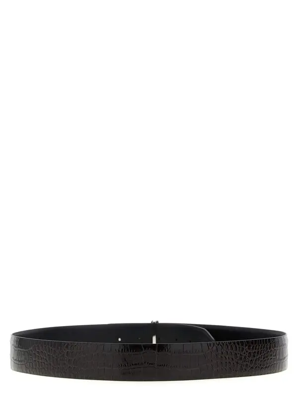 TOM FORD Reversible Crocodile Effect Leather Belt - Brown