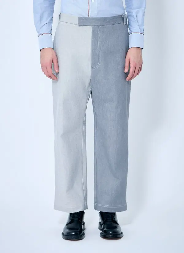 Thom Browne Tailored Contrast Paneled Cotton Pants - Gray