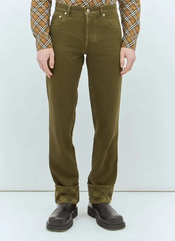 Burberry Cotton Twill Pants With Check Motif Cuffs