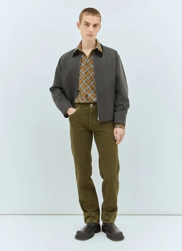 Burberry Cotton Twill Pants With Check Motif Cuffs
