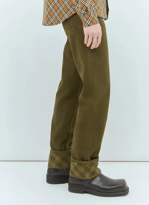Burberry Cotton Twill Pants With Check Motif Cuffs