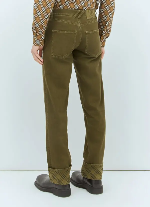 Burberry Cotton Twill Pants With Check Motif Cuffs